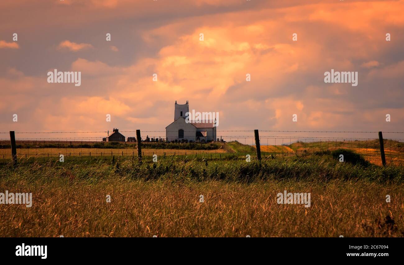 Small church sitting on the coastline of Giants Causeway in Northern ...