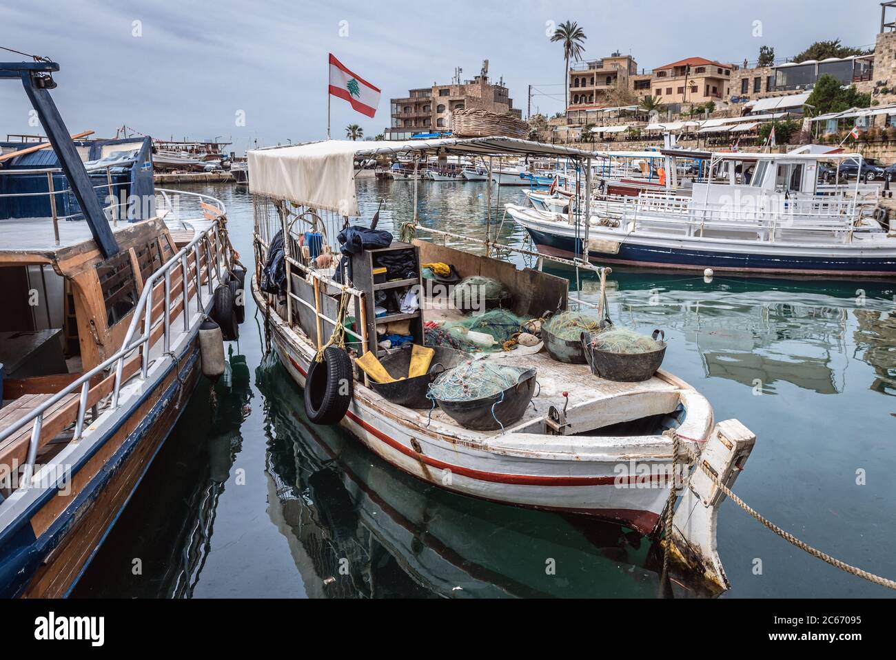 Fishing boats in harbour of Byblos, largest city in the Mount Lebanon ...