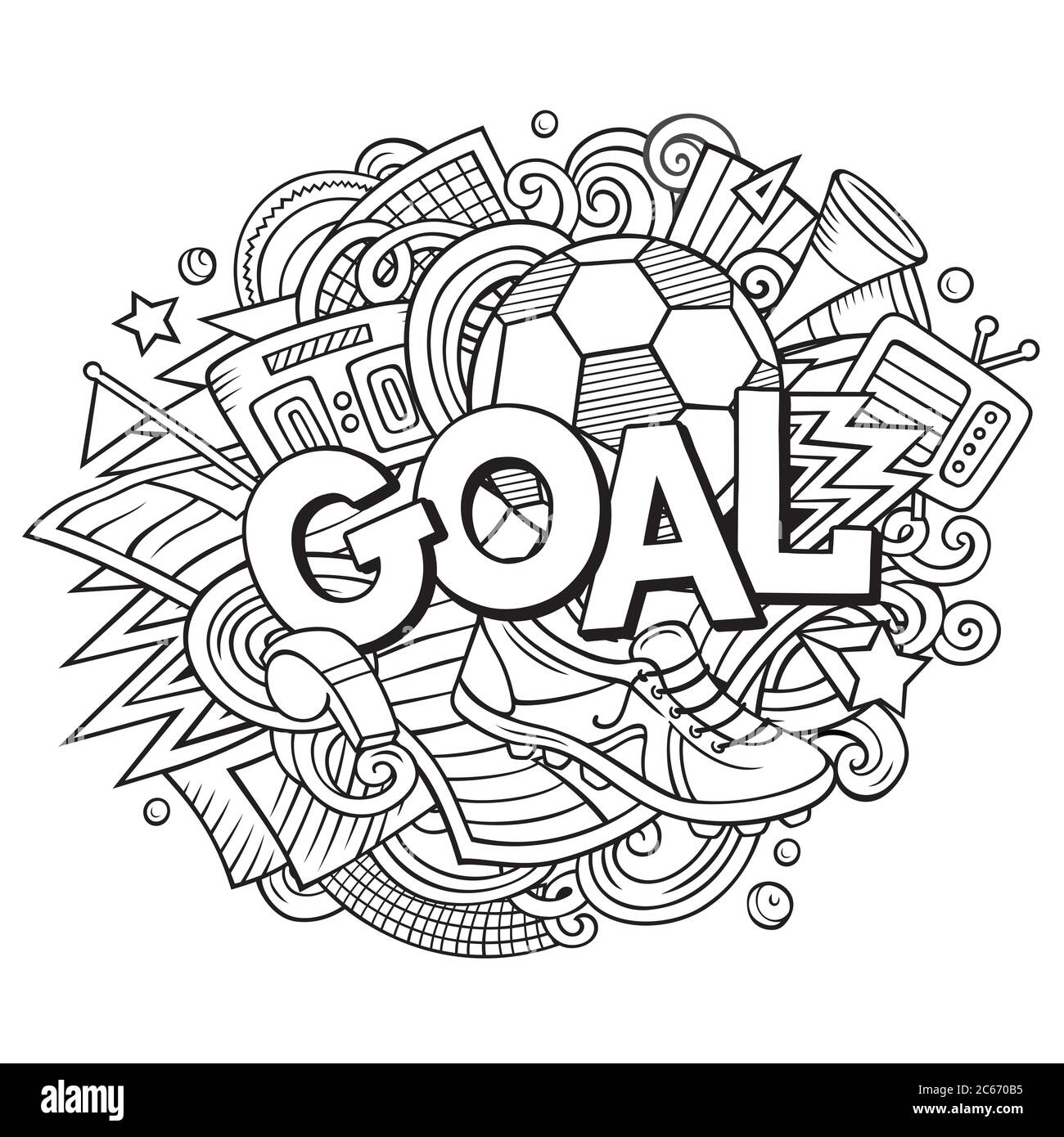 Cartoon cute doodles hand drawn Goal illustration Stock Vector Image ...