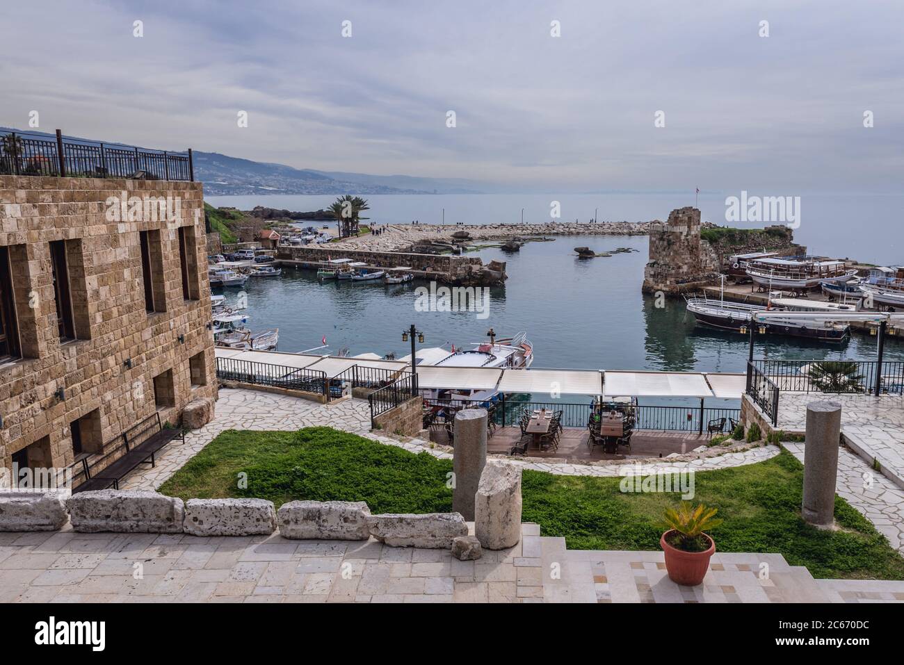 Aerial view in port of Byblos, largest city in the Mount Lebanon ...