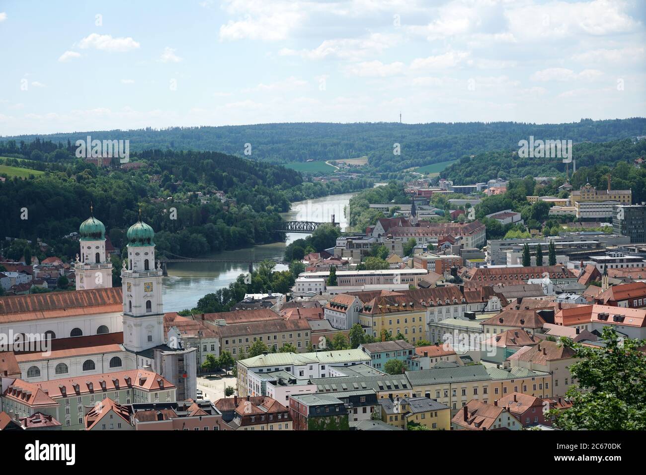 Bavarian old town with architecture of churches and towers Stock Photo ...