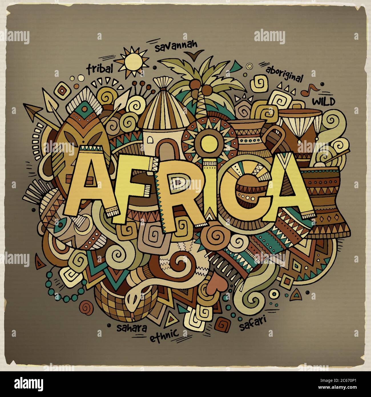 Africa hand lettering and doodles elements background Stock Vector ...