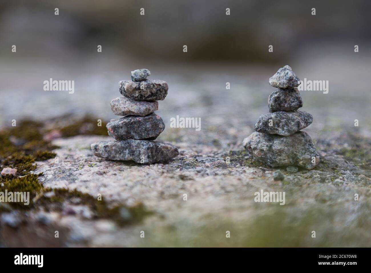 Two tiny, cute rock markers, traditional norway markings, stone tower ...