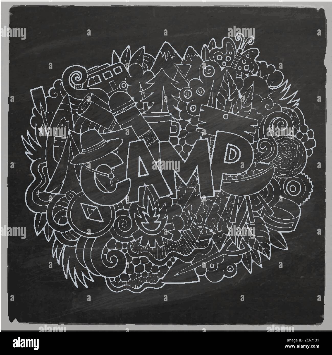 Summer camp hand lettering and doodles elements background Stock Vector ...