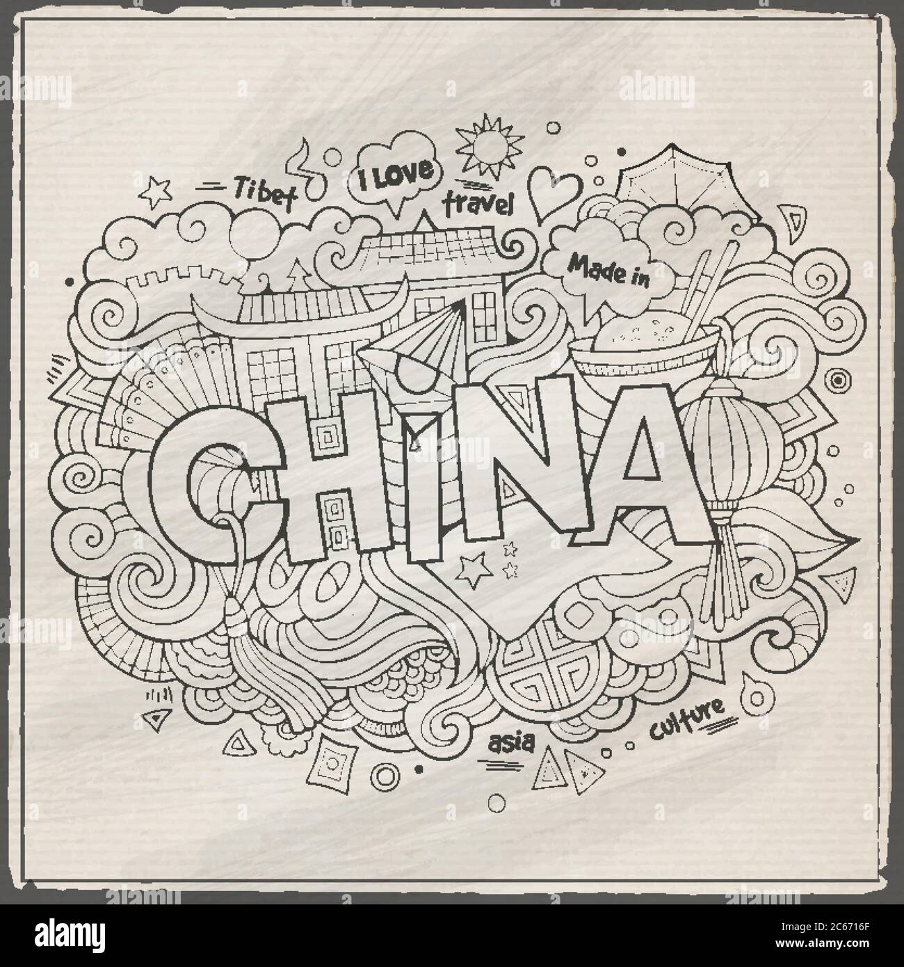 China hand lettering and doodles elements background Stock Vector Image ...