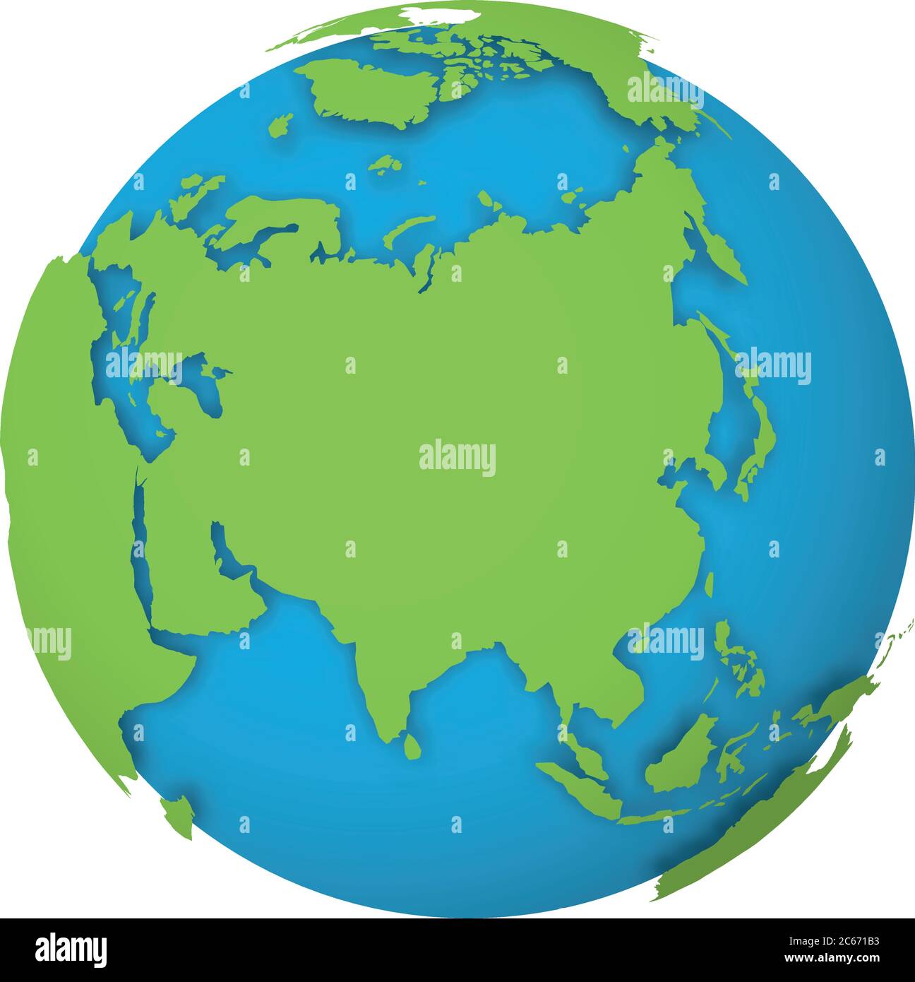 Natural Earth globe. 3D world map with green lands dropping shadows on ...