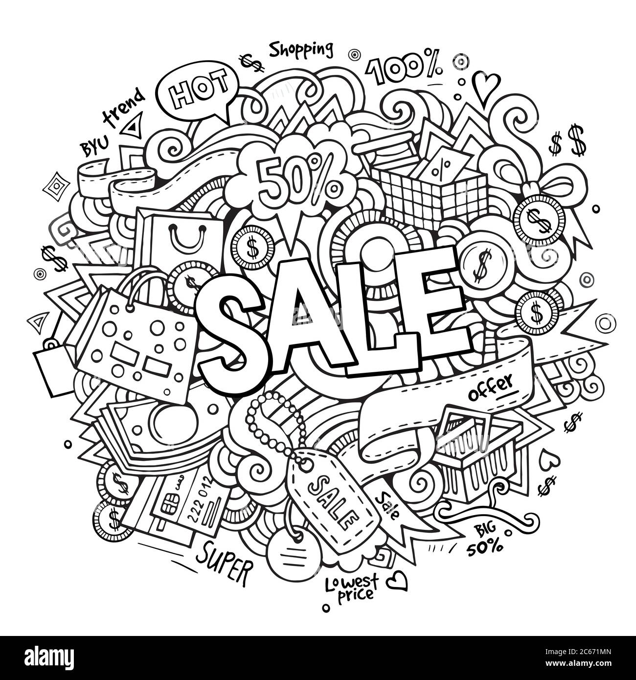 Sale hand lettering and doodles elements background Stock Vector Image ...