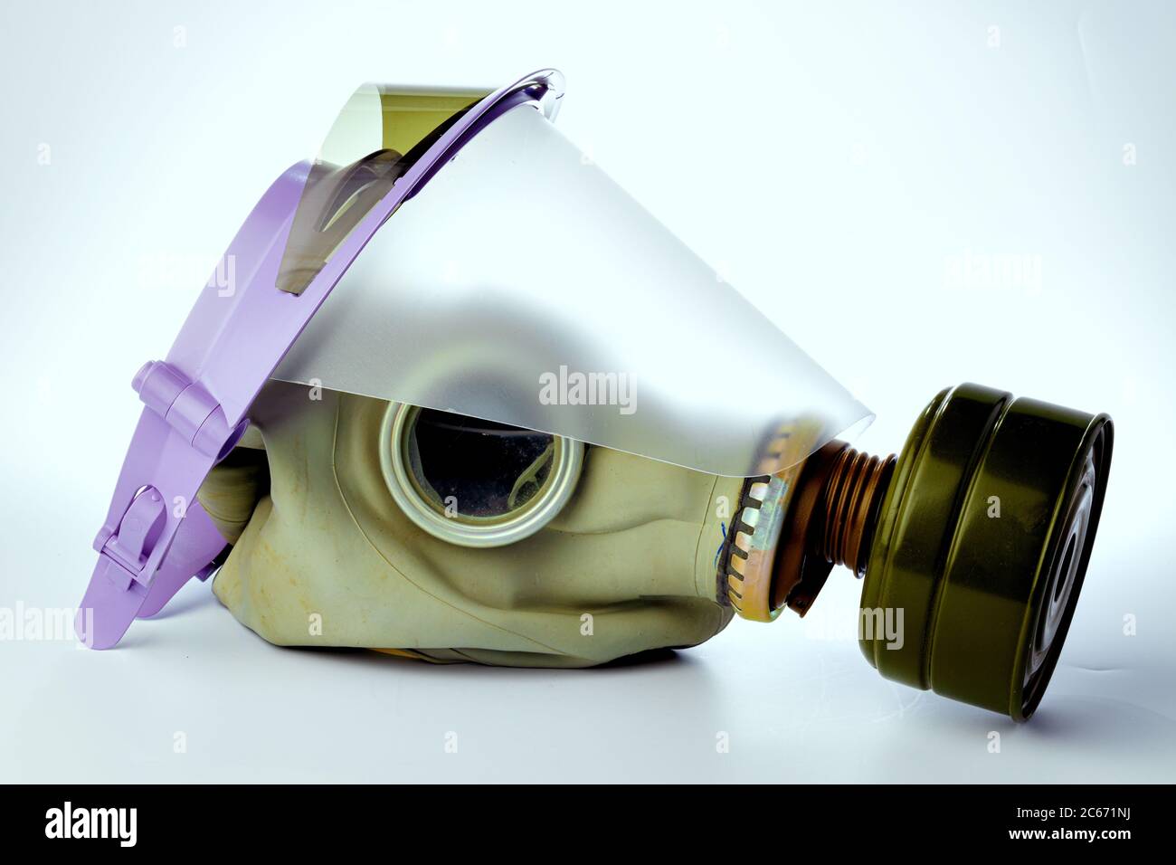 Gas mask with medical face shield on white background Stock Photo - Alamy