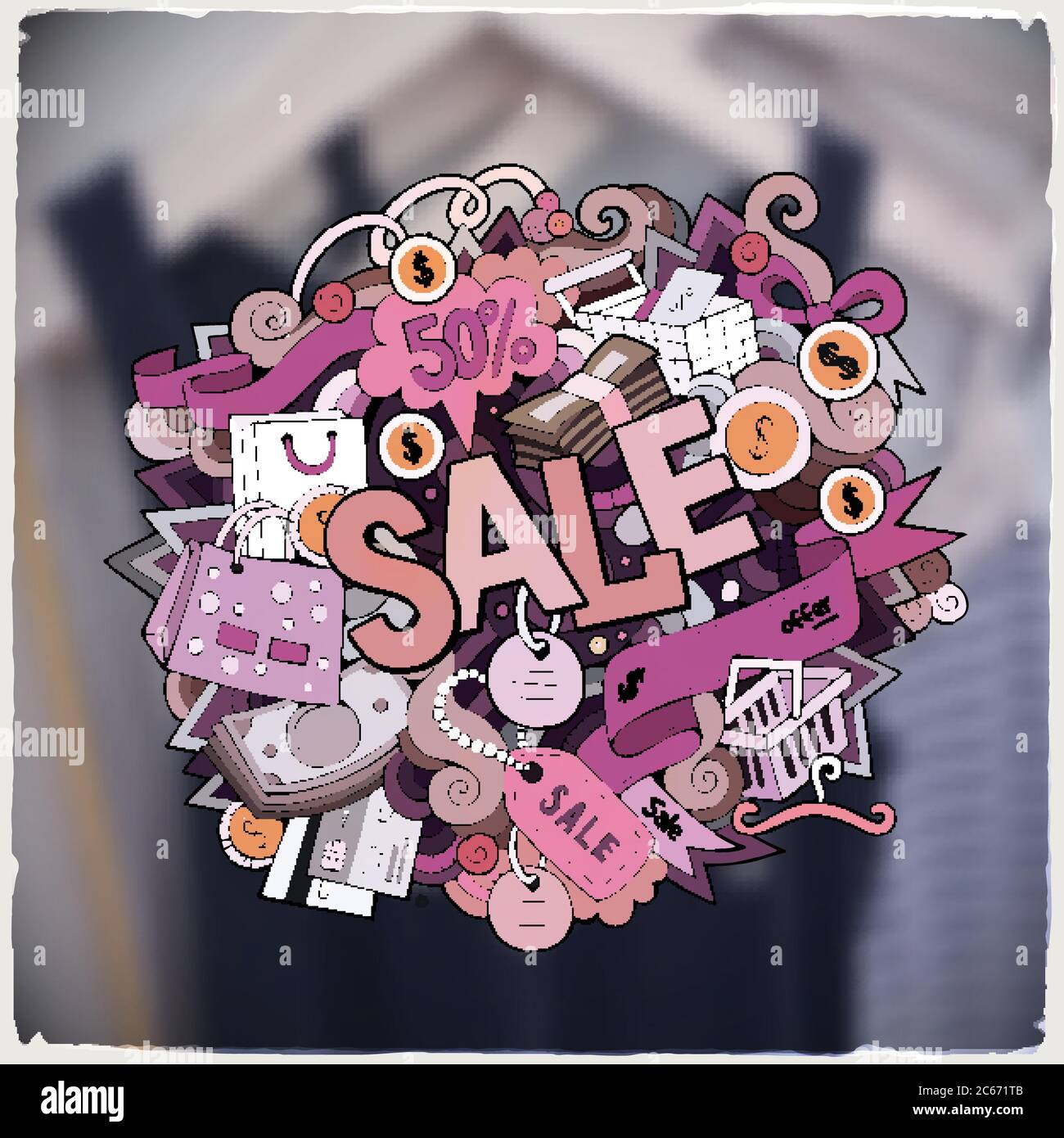 Cartoon cute doodles hand drawn Sale inscription Stock Vector Image ...