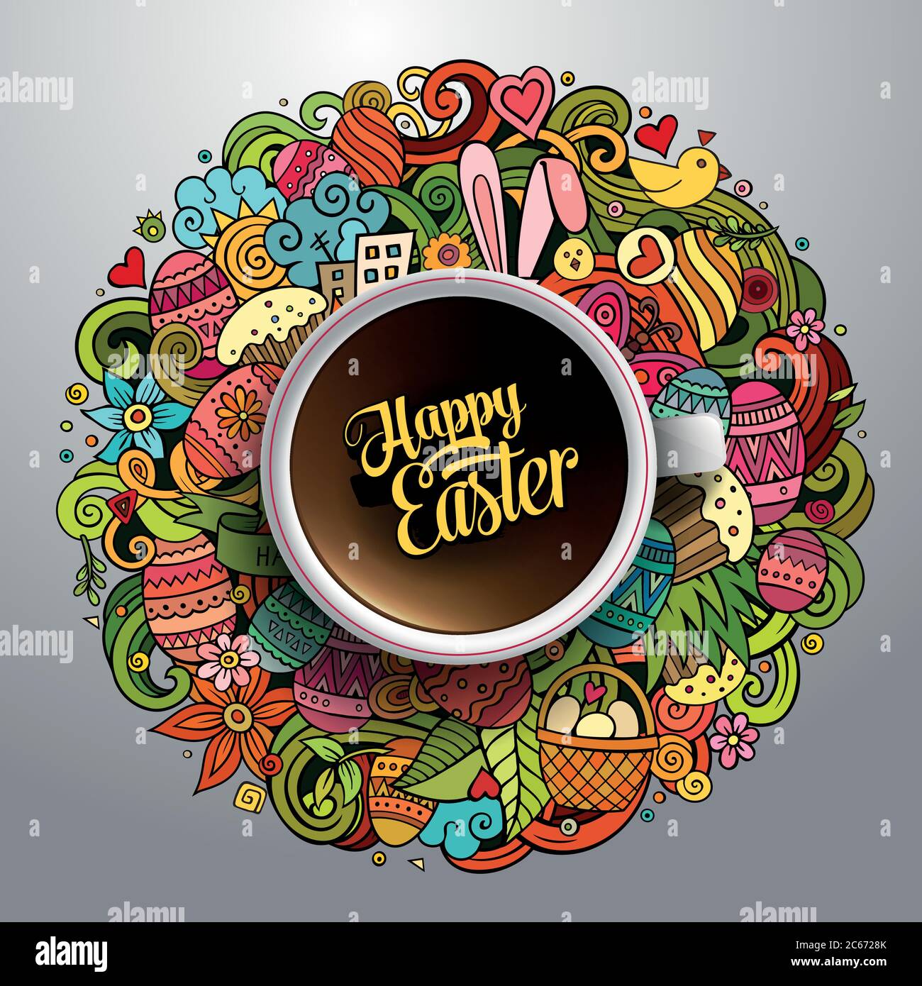 Vector Easter doodles illustration with a Cup of coffee Stock Vector Image & Art - Alamy