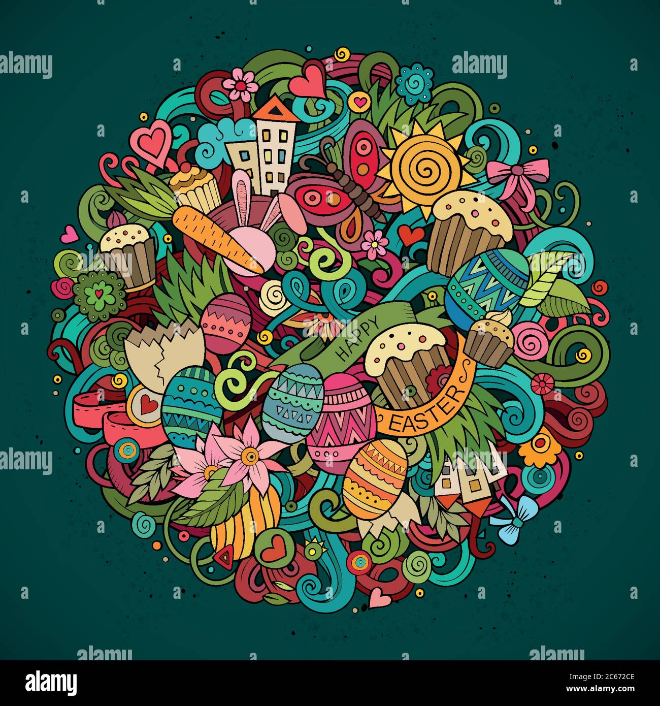 Cartoon vector hand drawn Doodle Happy Easter illustration Stock Vector ...