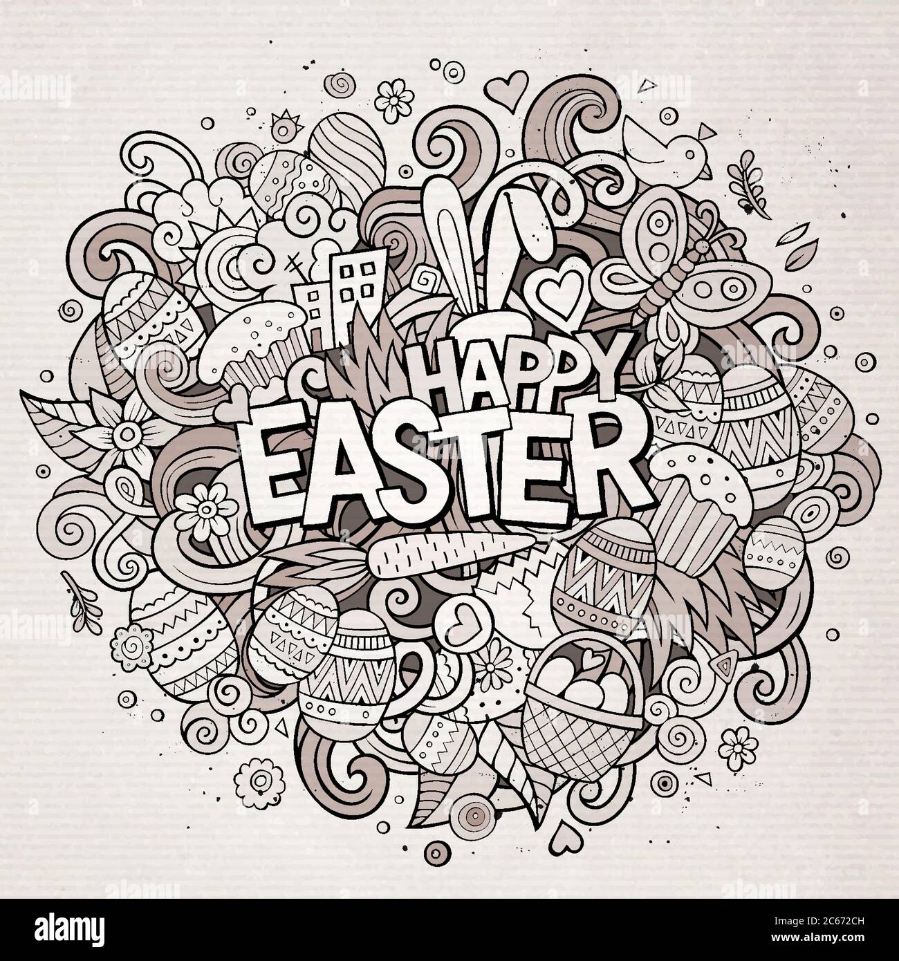 Cartoon vector hand drawn Doodle Happy Easter illustration Stock Vector ...