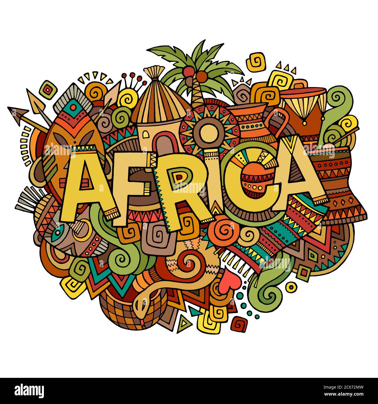Africa hand lettering and doodles elements background Stock Vector ...