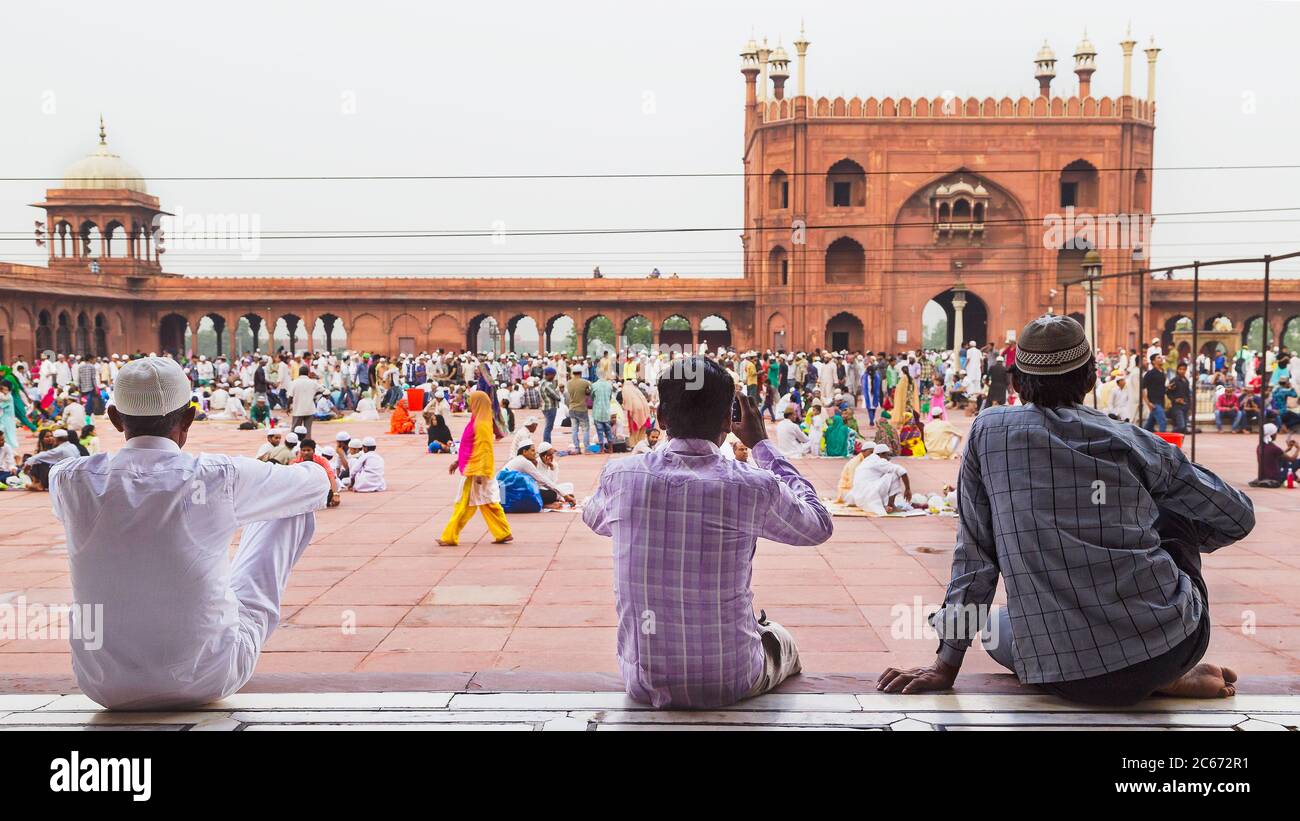 Candid view of men observing the crowd at Jama Masjid, Delhi Stock ...