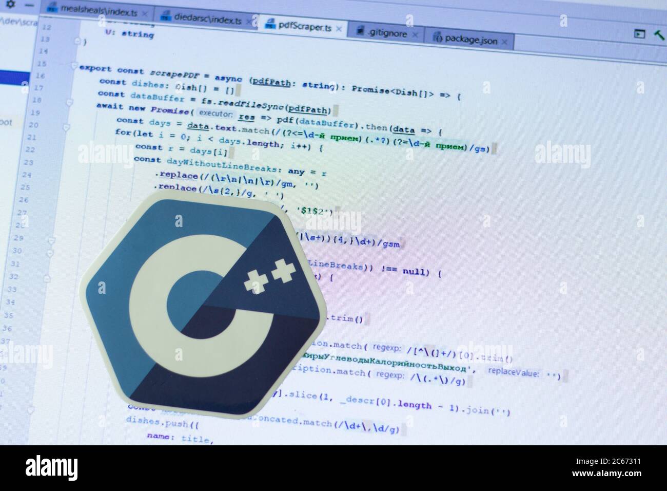 Moscow, Russia - 1 June 2020: C plus logo sign with program code on ...