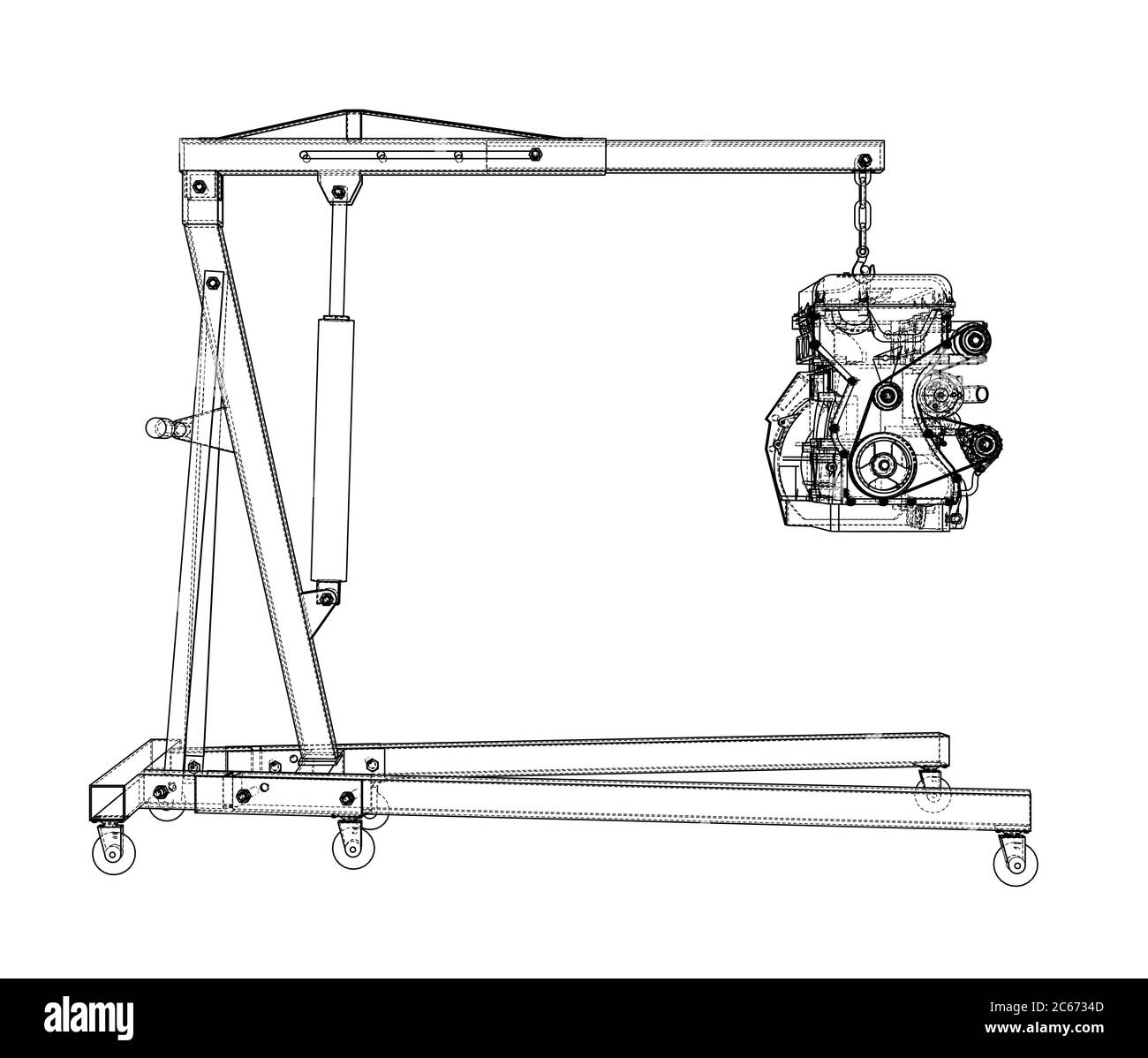 Engine hoist with engine outline Stock Photo - Alamy