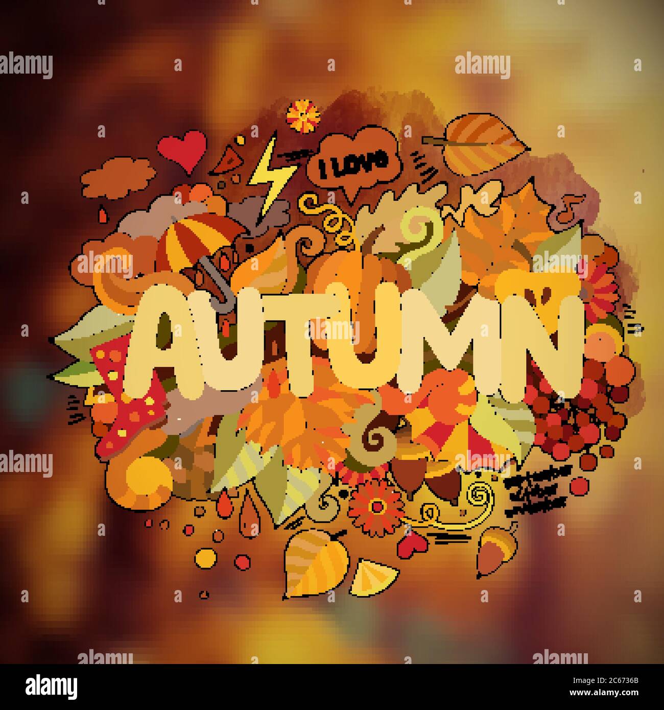 Autumn season hand lettering and doodles elements Stock Vector Image ...