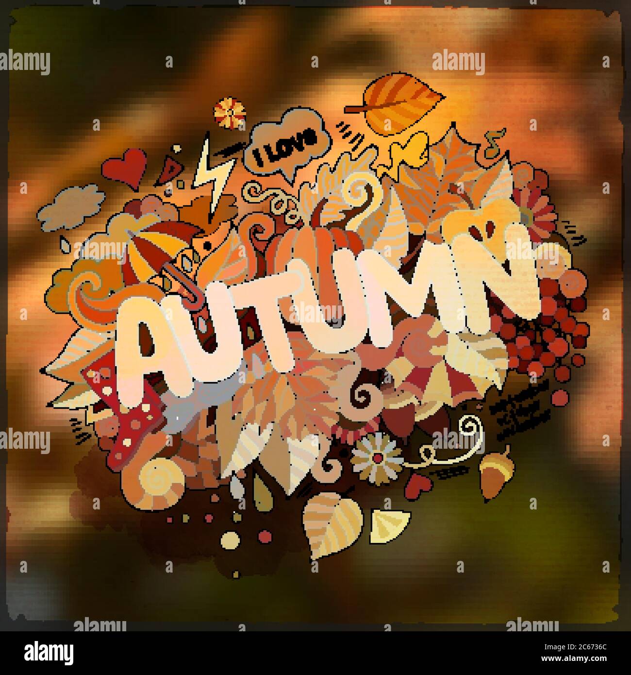 Autumn season hand lettering and doodles elements Stock Vector Image ...