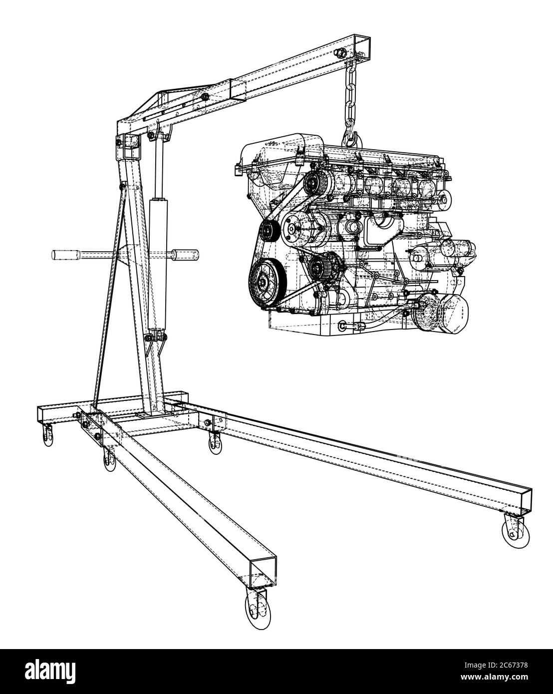 Engine hoist with engine outline Stock Photo - Alamy