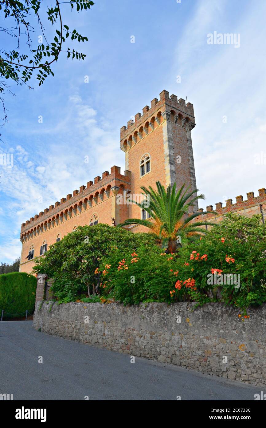 view of the medieval castle of Bolgheri in the town of Castagneto ...