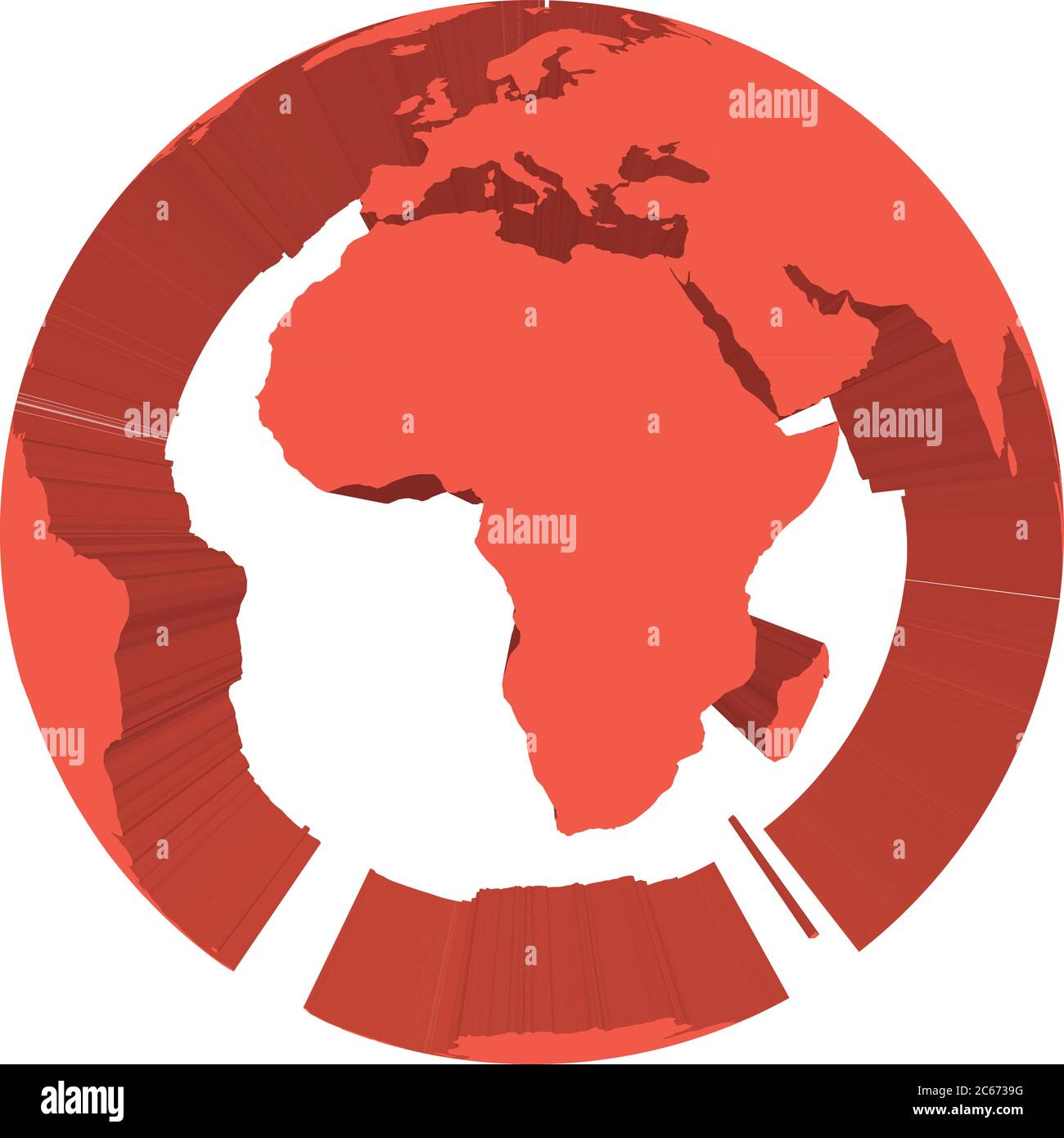 Earth globe model with red extruded lands. Focused on Africa. 3D vector ...