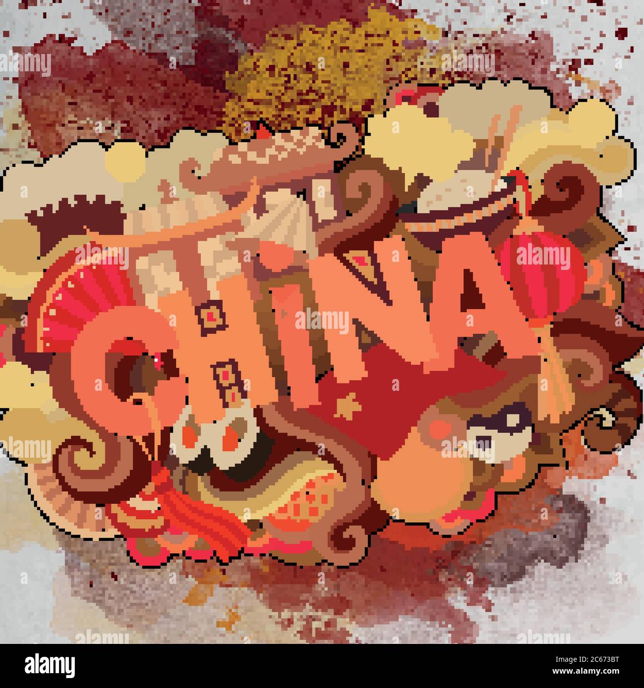 China country hand lettering and doodles elements Stock Vector Image ...