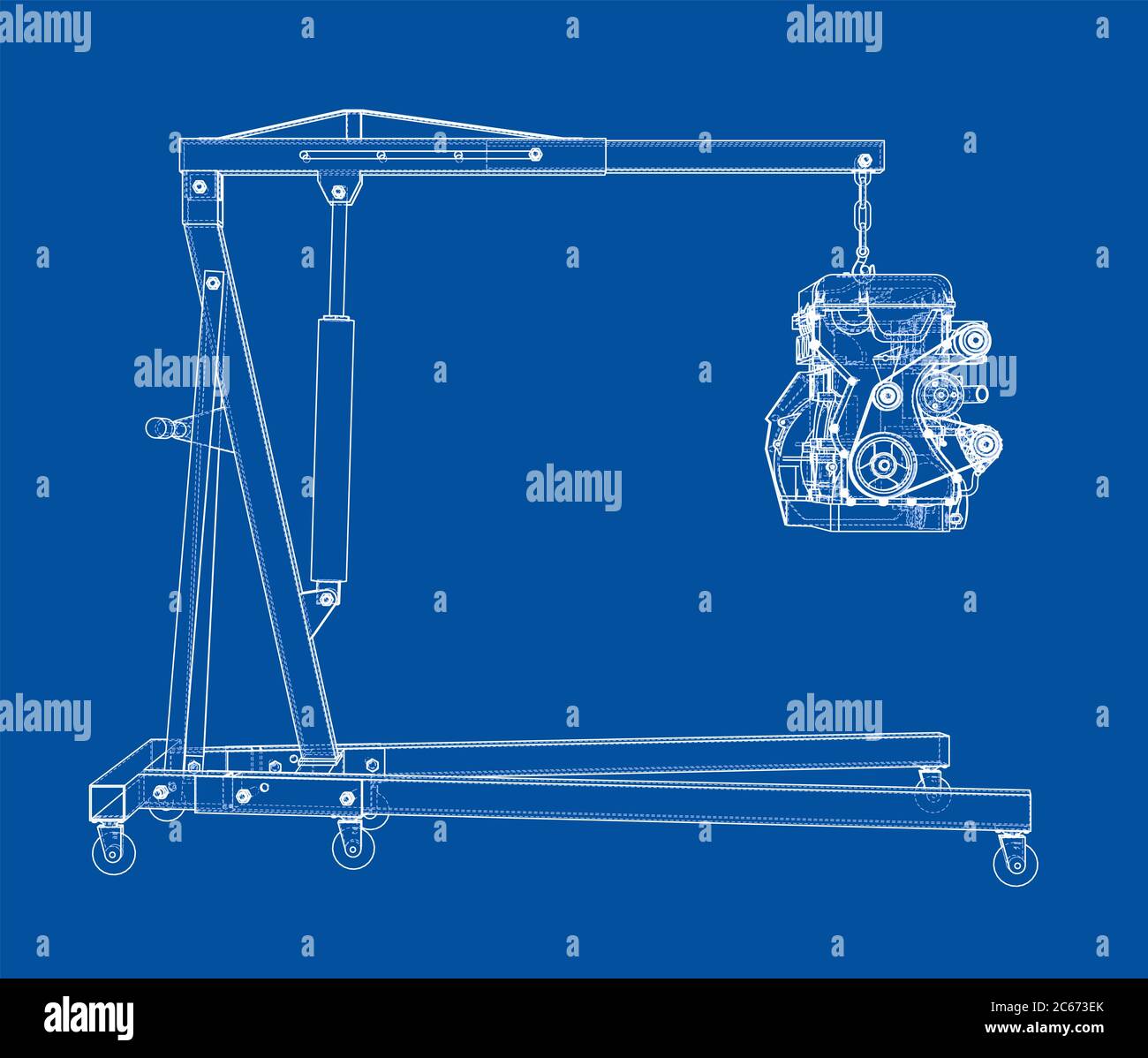 Engine hoist with engine outline Stock Photo - Alamy