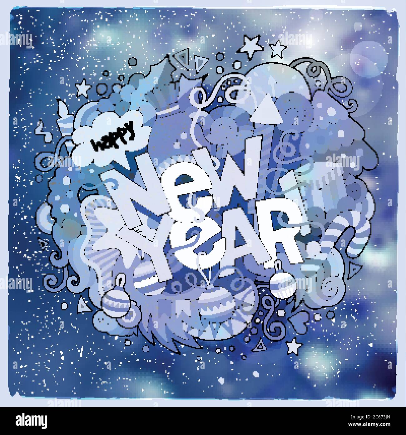 New Year hand lettering and doodles elements vector illustration Stock ...