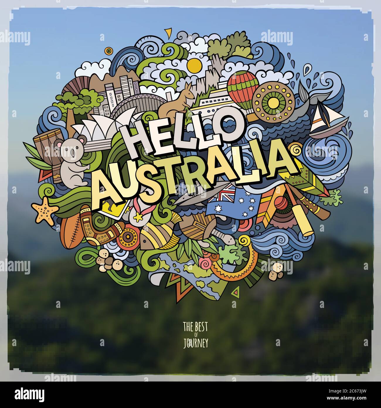 Hello Australia hand lettering and doodles elements and symbols emblem ...