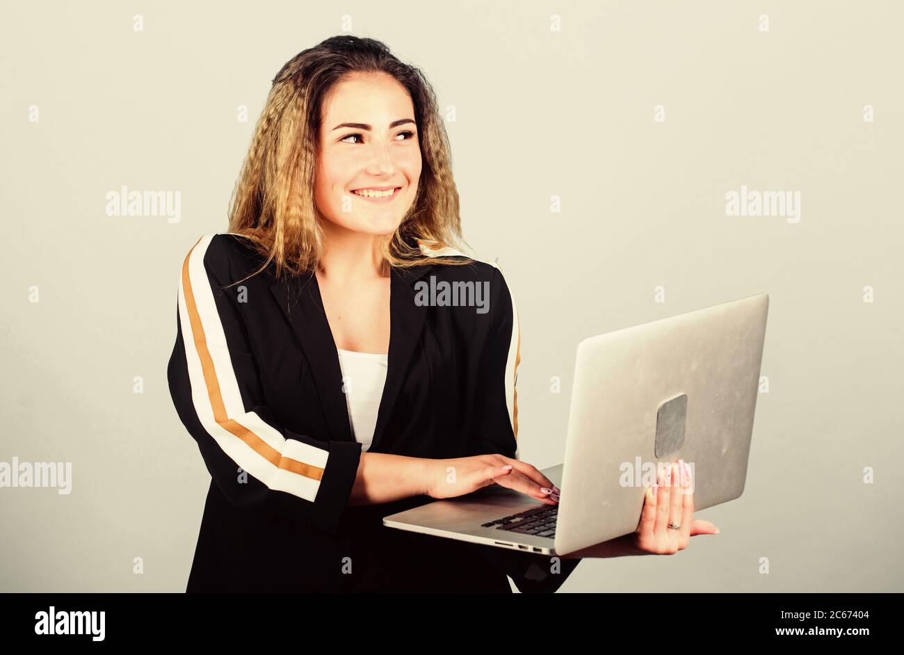 Gaining new knowledge. agile business. girl shopping on cyber monday ...