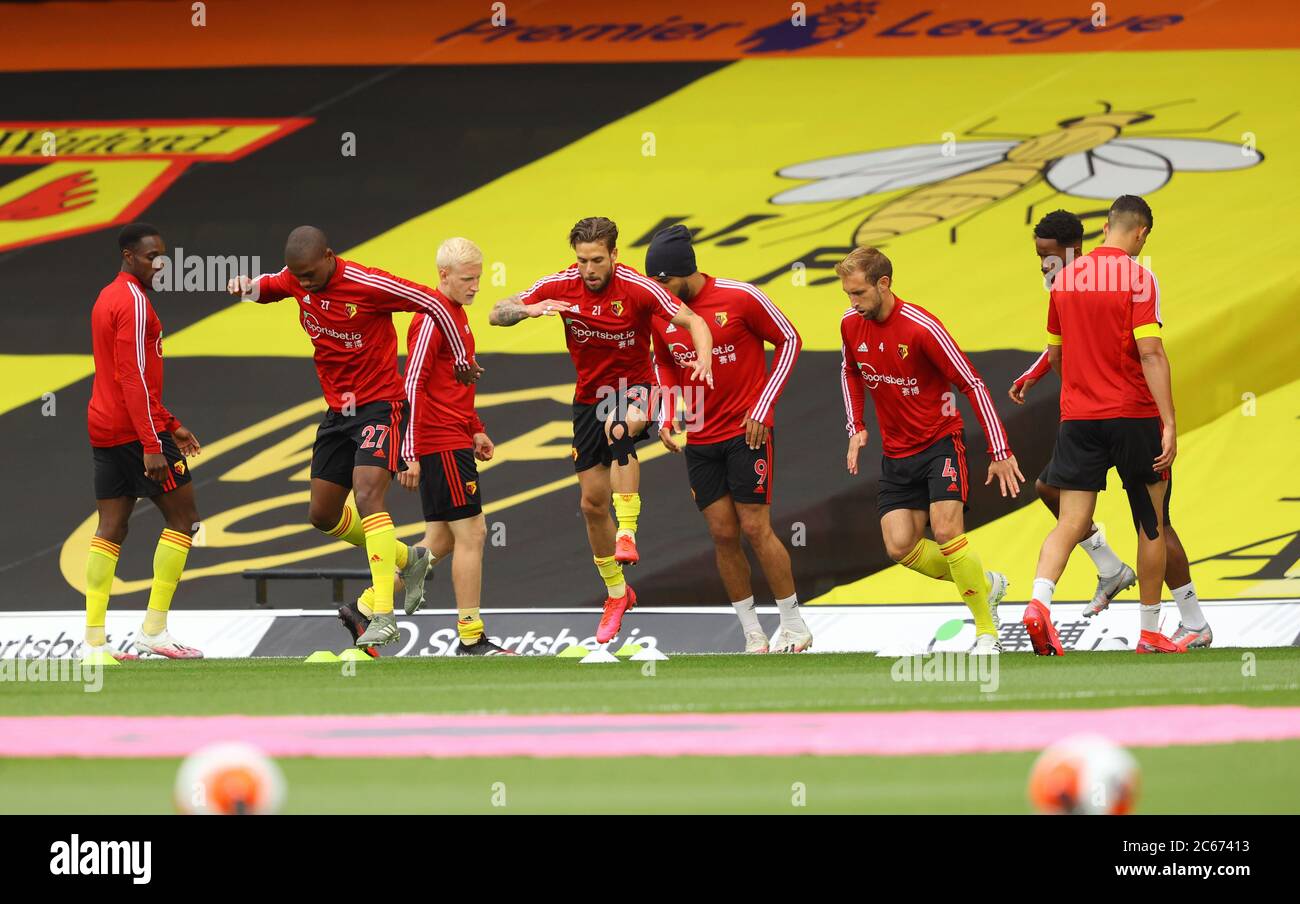 Watford players ahead of the Premier League match at Vicarage Road ...