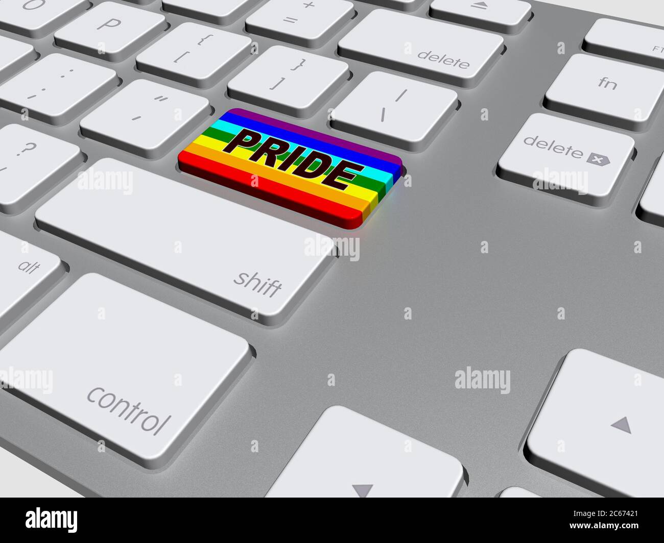 rainbow colors and pride written on a key in a computer keyboard, 3d ...