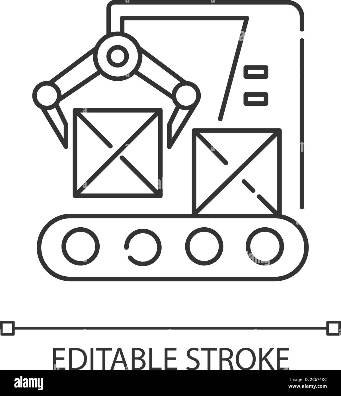 Production line pixel perfect linear icon. Automated manufacturing ...