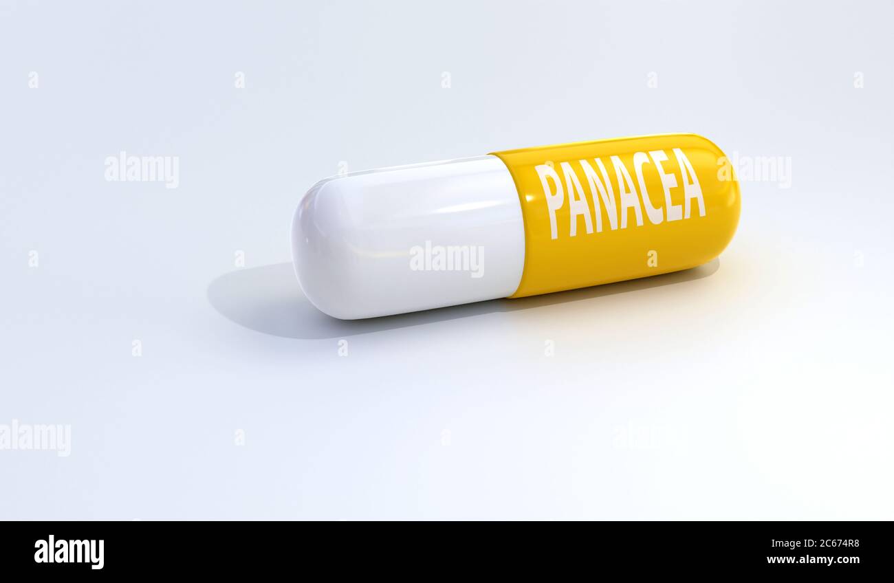 3d medical capsule, pill, with the inscription "panacea". Close-up . 3d ...