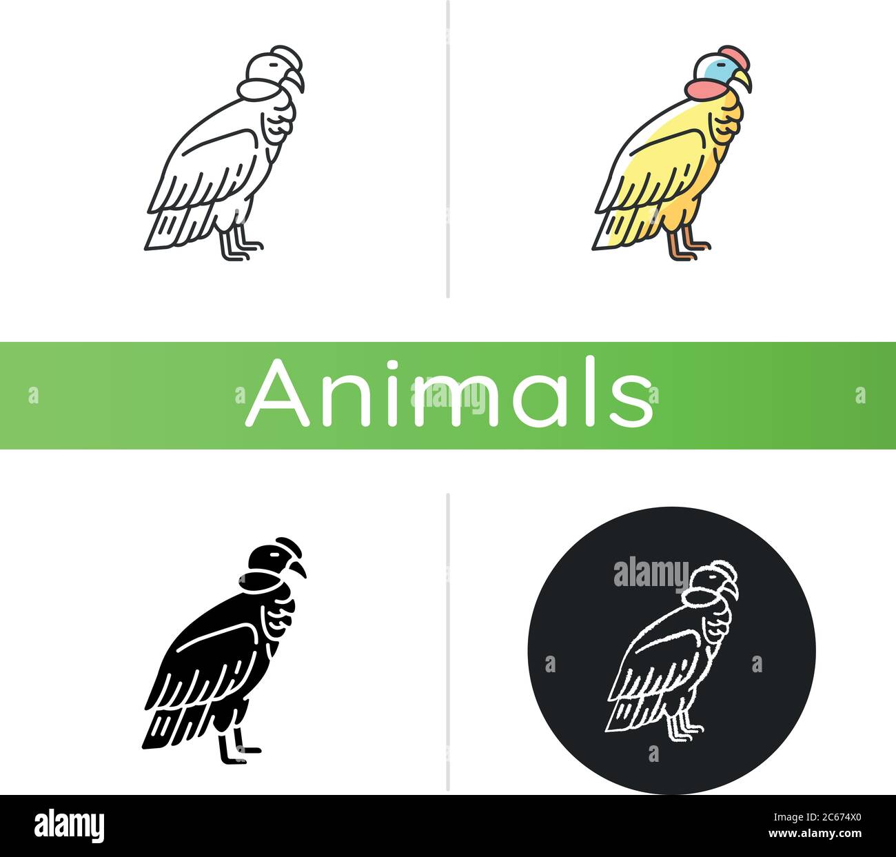 Condor icon. Linear black and RGB color styles. Large bird of with ...