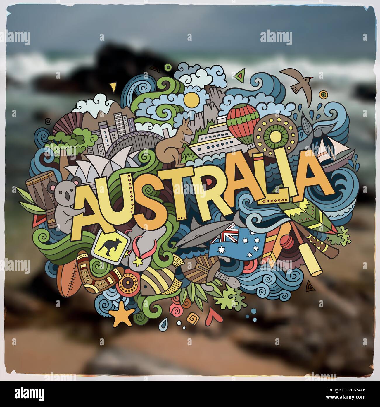 Australia hand lettering and doodles elements and symbols emblem Stock ...