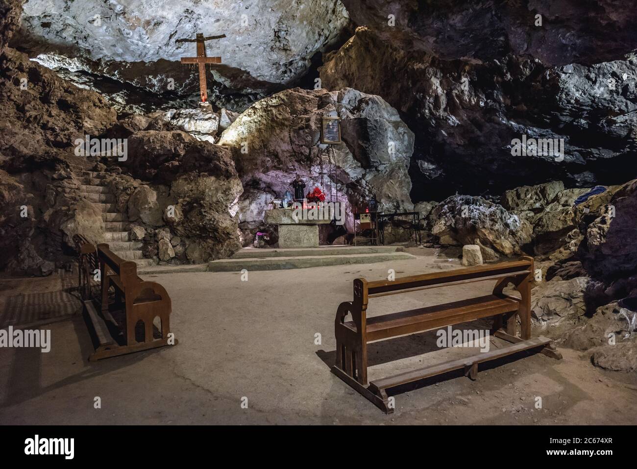 Interior of cave of miraculous cures in Monastery of Saint Anthony the ...