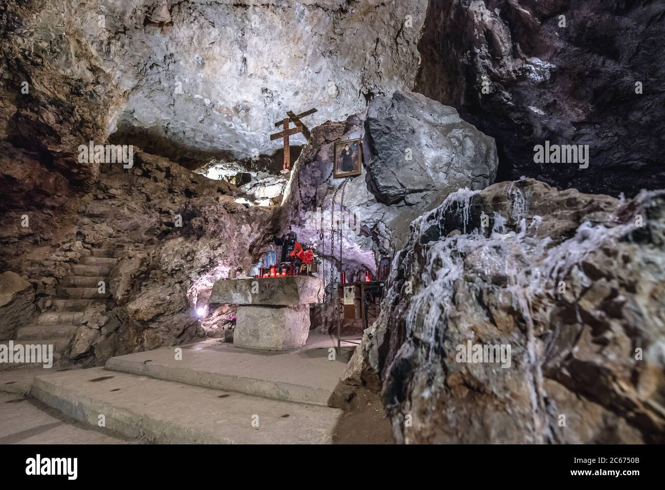 Interior of cave of miraculous cures in Monastery of Saint Anthony the ...