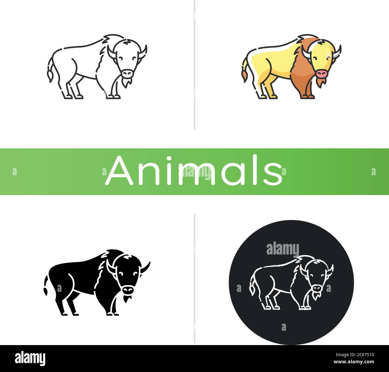 Bison icon. Linear black and RGB color styles. North American fauna ...