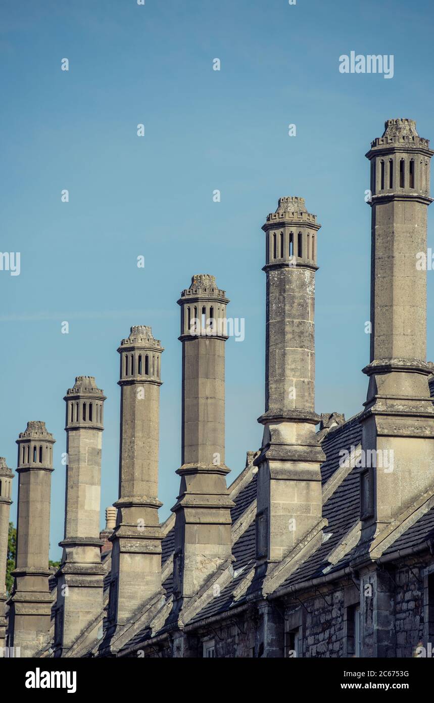 Chimneys of houses on Vicar's Close in Wells, Somerset, believed to be ...