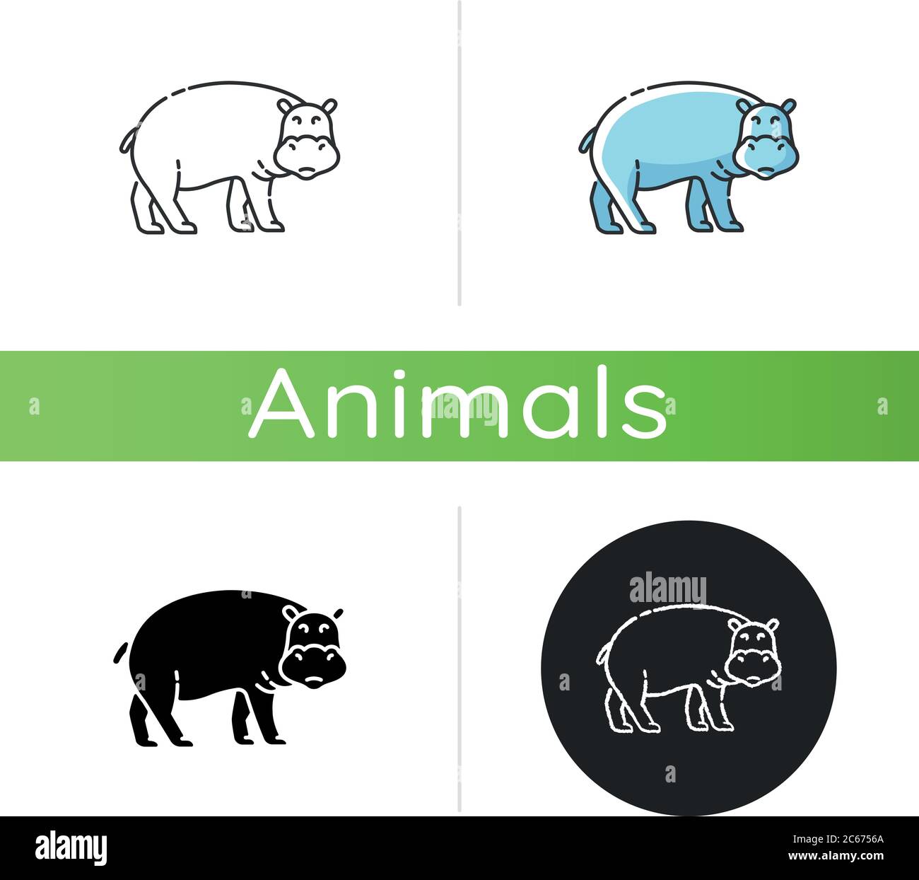 Hippo icon. Linear black and RGB color styles. Large exotic animal ...