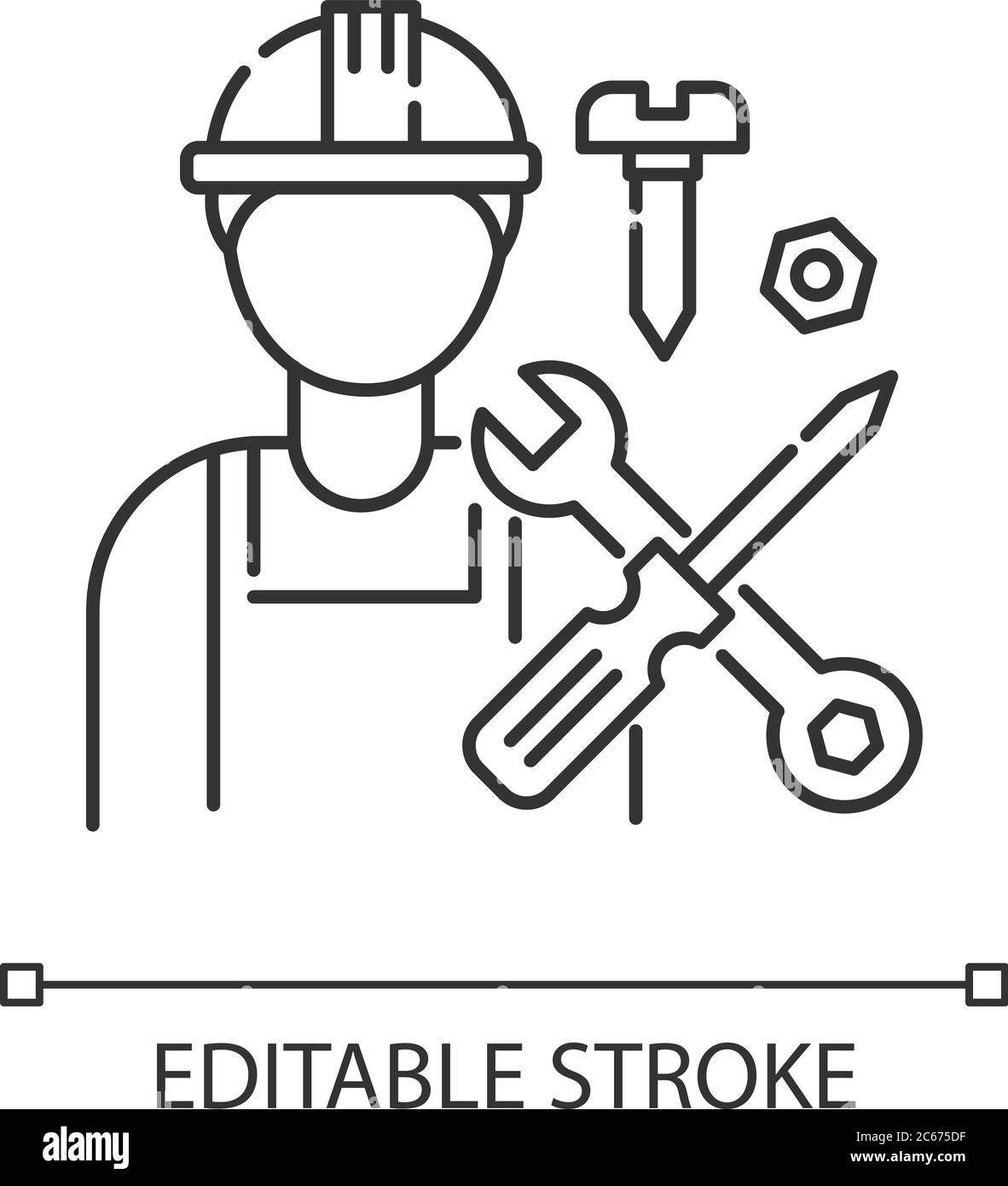 Industrial worker pixel perfect linear icon. Professional maintenance ...