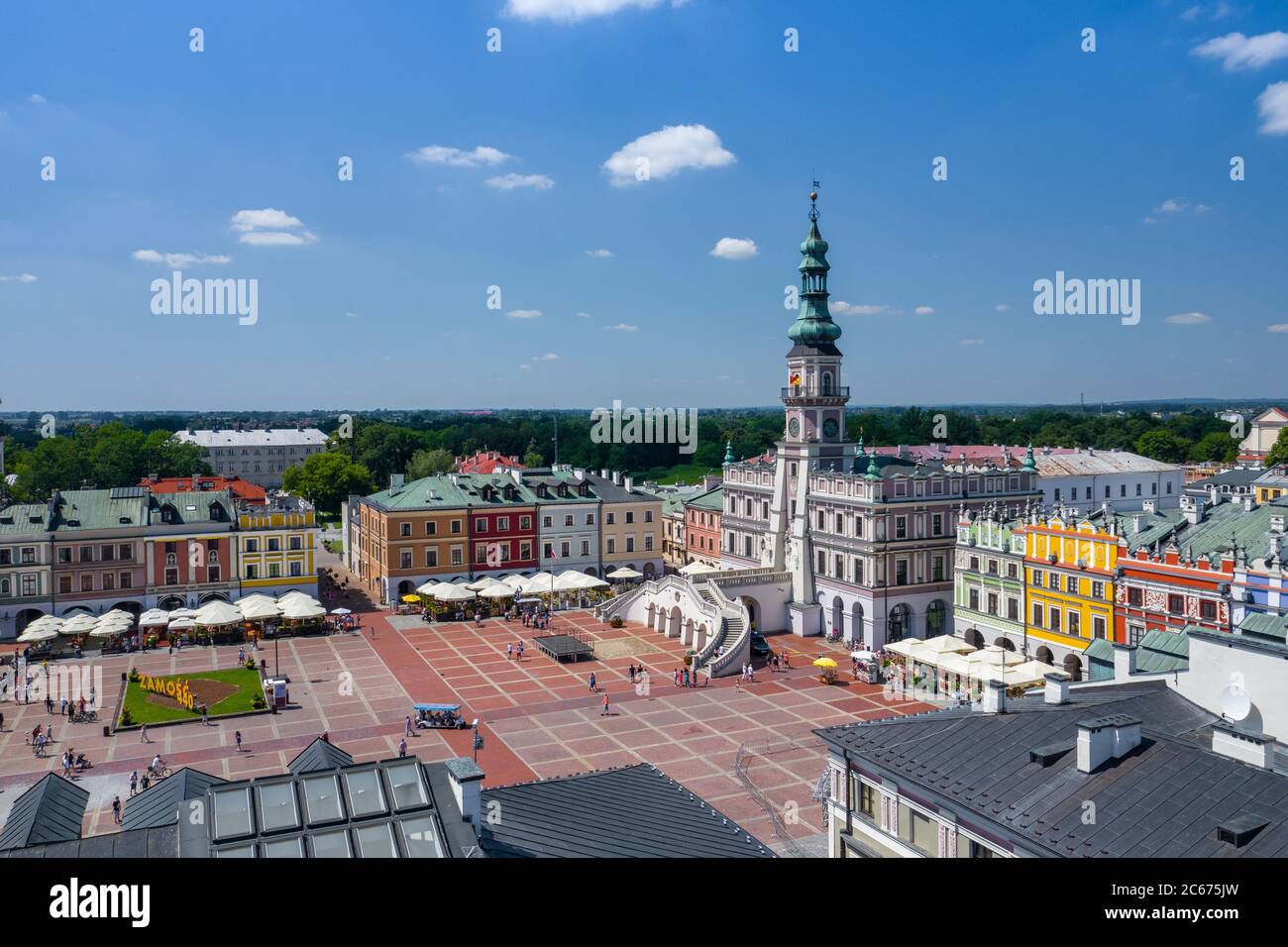 Zamosc, Poland. Aerial view of old town and city main square with town ...