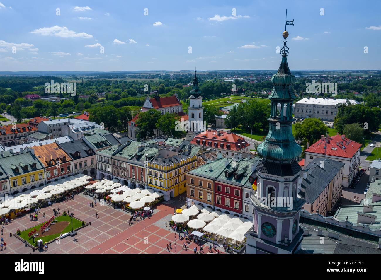 Zamosc, Poland. Aerial view of old town and city main square with town ...
