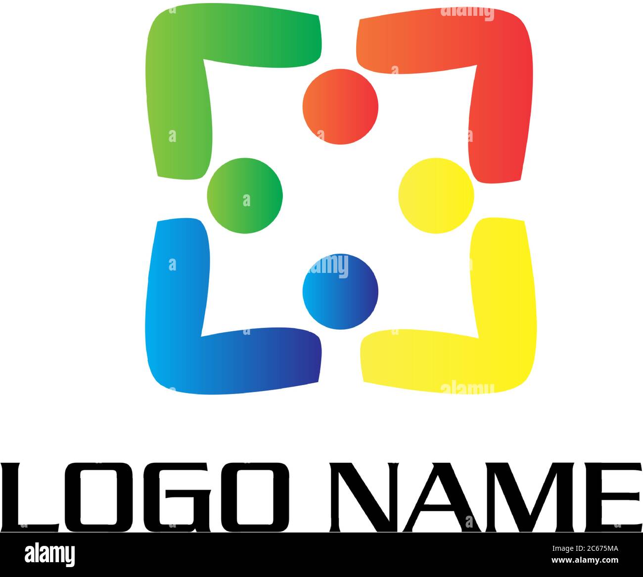 square logo vector. four people together form a square. The design ...