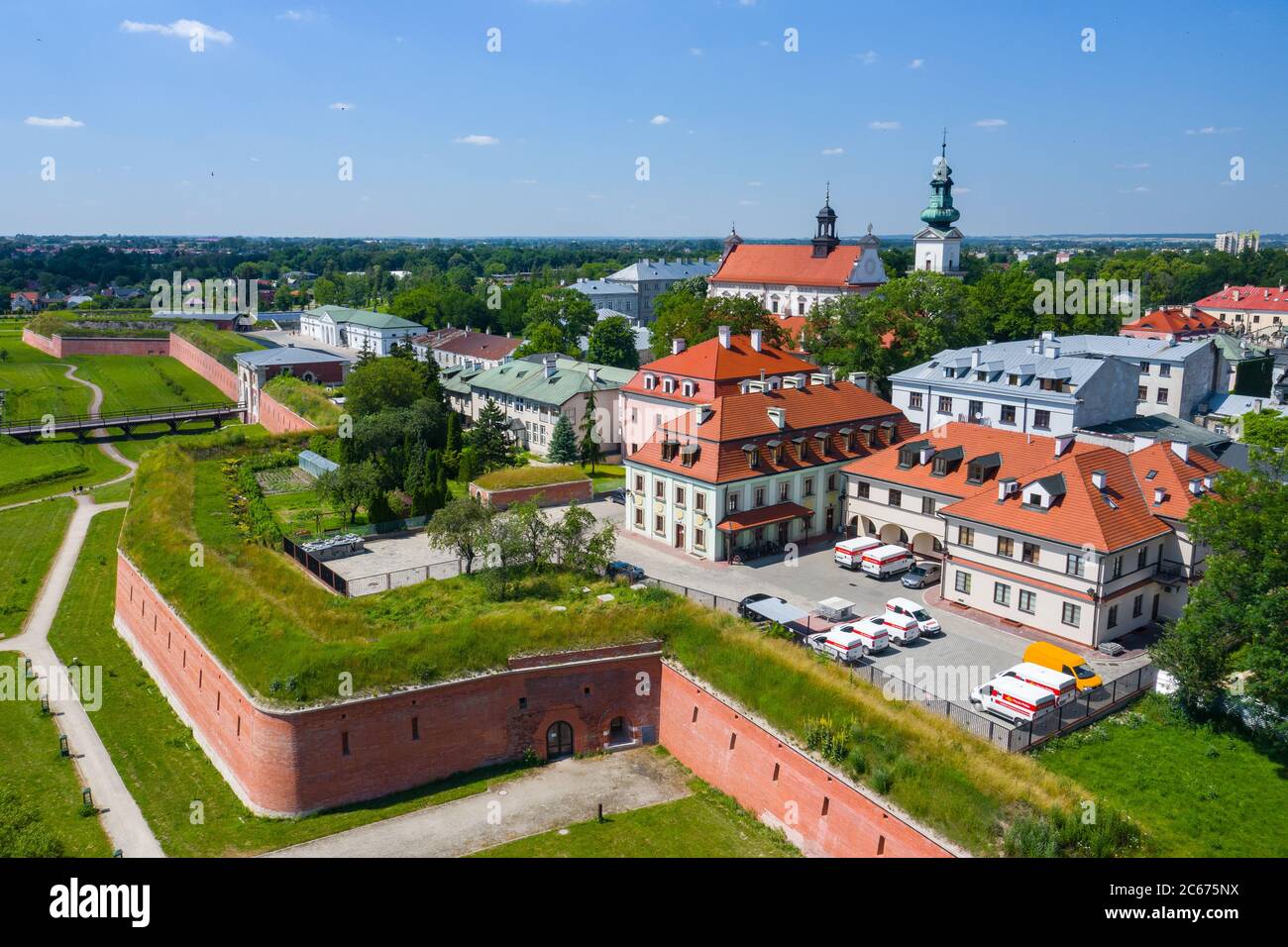 Zamosc, Poland. Aerial view of old town and city main square with town ...