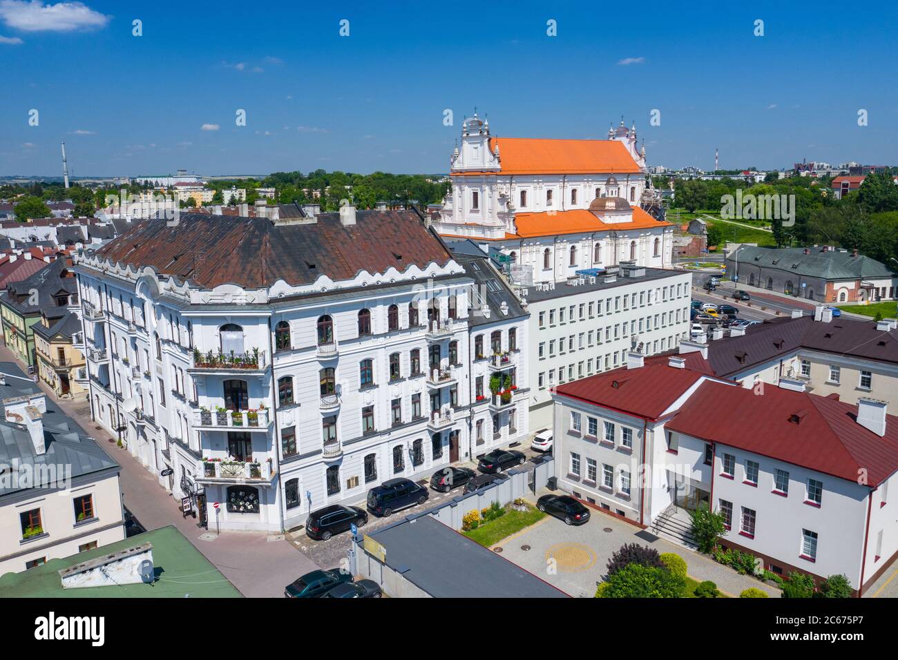 Zamosc, Poland. Aerial view of old town and city main square with town ...