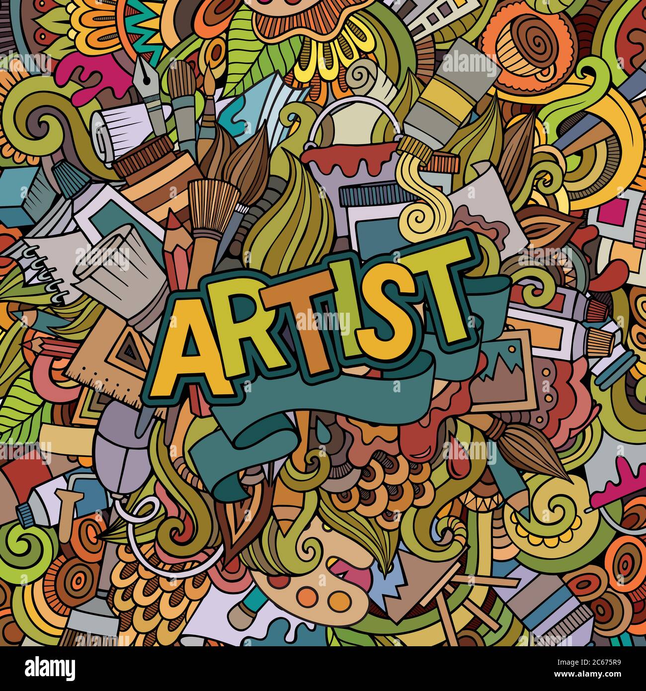 Artist hand lettering and doodles elements emblem Stock Vector Image ...