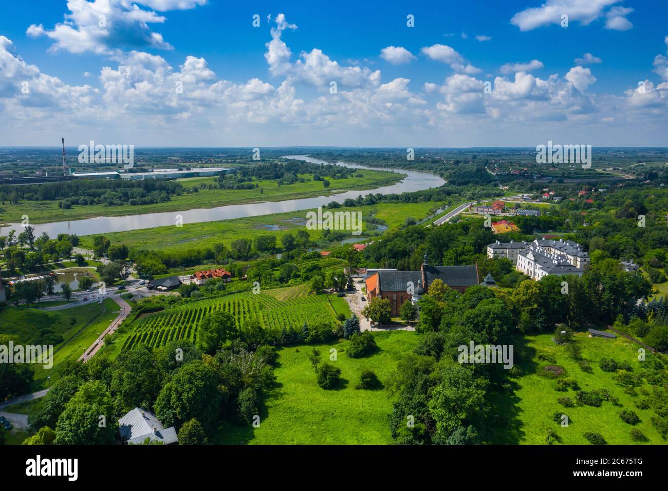 Sandomierz, Poland. Aerial view of Vistula river and green fields Stock ...