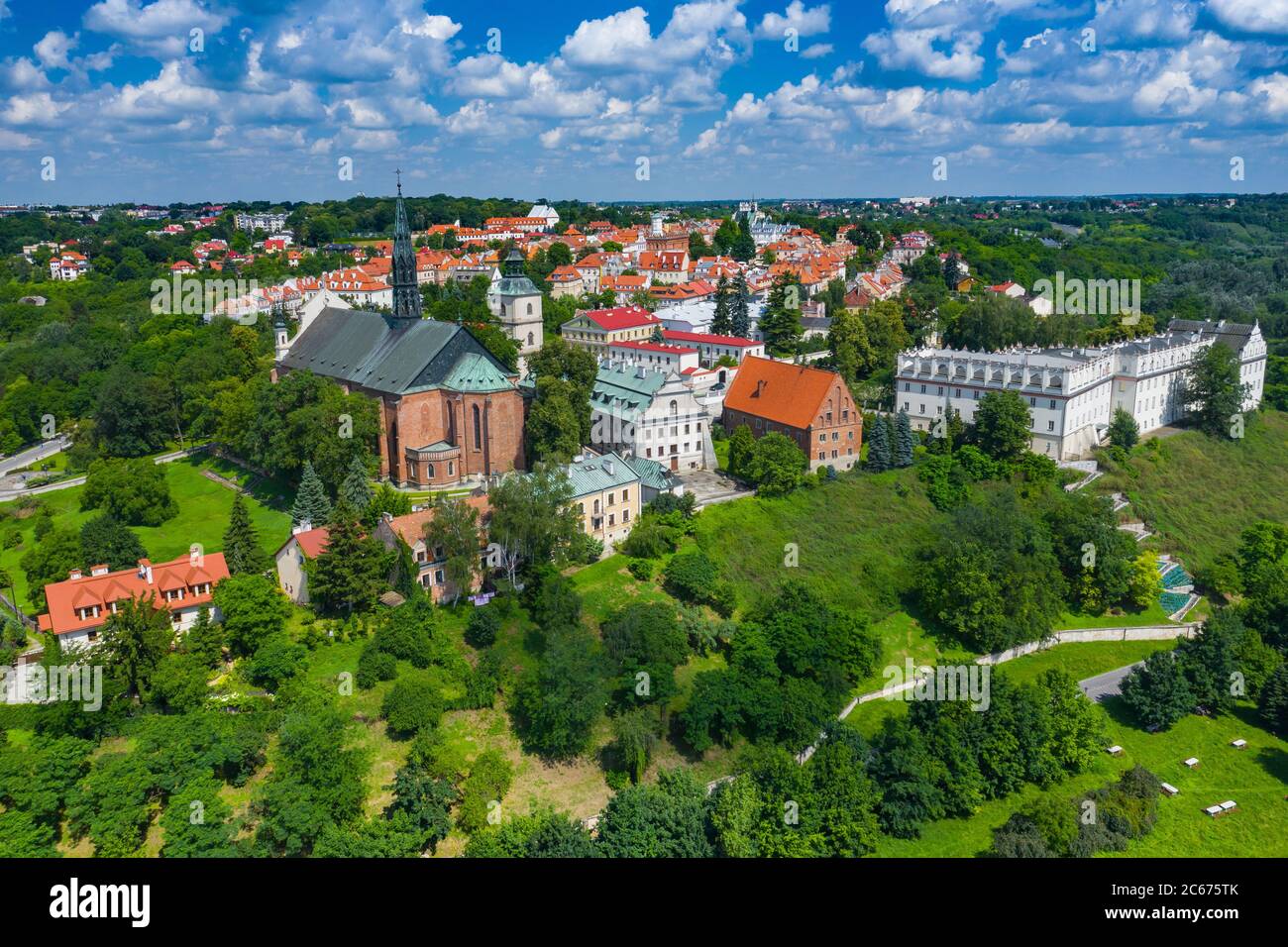 Sandomierz, Poland. Aerial view of medieval old town with town hall ...